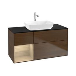 Villeroy & Boch Villeroy und Boch Finion Waschtischunterschrank F822PCGN 120cm, Abdeckplatte black matt, Regale Oak Veneer, Walnut veneer