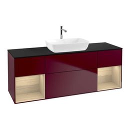 Villeroy & Boch Villeroy und Boch Finion Waschtischunterschrank G862PCHB 160cm, Abdeckplatte black matt, Emotion, Regale Oak Veneer, Peony Matt