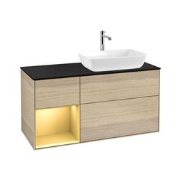 Villeroy & Boch Villeroy und Boch Finion Waschtischunterschrank G802HFPC 120cm, Abdeckplatte black matt, Emotion, Regale Gold matt lacquer, Oak Veneer