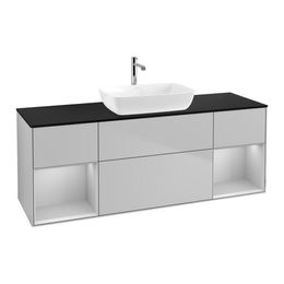 Villeroy & Boch Villeroy und Boch Finion Waschtischunterschrank G862GJGJ 160cm, Abdeckplatte black matt, Emotion, Regale Light grey matt lacquer, Light grey matt