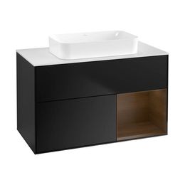 Villeroy & Boch Villeroy und Boch Finion Waschtischunterschrank G661GNPD 100x60,3x50,1cm, Regal rechts Walnut veneer, Black matt lacquer
