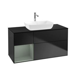 Villeroy & Boch Villeroy und Boch Finion Waschtischunterschrank F822GMPD 120cm, Abdeckplatte black matt, Regale Olive matt lacquer, Black matt lacquer