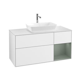 Villeroy & Boch Villeroy und Boch Finion Waschtischunterschrank G831GMGF 120cm, Abdeckplatte white matt, Emotion, Regale Olive matt lacquer, Glossy white lacquer