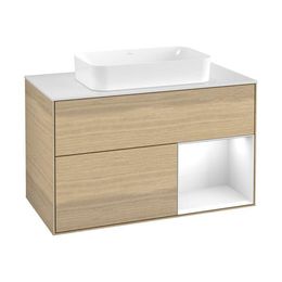 Villeroy & Boch Villeroy und Boch Finion Waschtischunterschrank G661GFPC 100x60,3x50,1cm, Regal rechts Glossy white lacquer, Oak Veneer