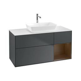 Villeroy & Boch Villeroy und Boch Finion Waschtischunterschrank G831GNHG 120cm, Abdeckplatte white matt, Emotion, Regale Walnut Veneer, Midnight Blue Matt Lacquer