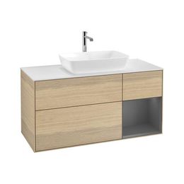 Villeroy & Boch Villeroy und Boch Finion Waschtischunterschrank G831GKPC 120cm, Abdeckplatte white matt, Emotion, Regale Anthracite matt lacquer, Oak Veneer
