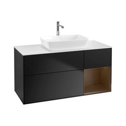 Villeroy & Boch Villeroy und Boch Finion Waschtischunterschrank G831GNPD 120cm, Abdeckplatte white matt, Emotion, Regale Walnut Veneer, Black matt lacquer