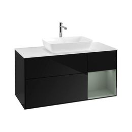 Villeroy & Boch Villeroy und Boch Finion Waschtischunterschrank G831GMPH 120cm, Abdeckplatte white matt, Emotion, Regale Olive matt lacquer, Glossy Black Lacquer
