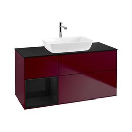 Villeroy & Boch Villeroy und Boch Finion Waschtischunterschrank G822PHHB 120cm, Abdeckplatte black matt, Emotion, Regale Glossy black lacquer, Peony Matt