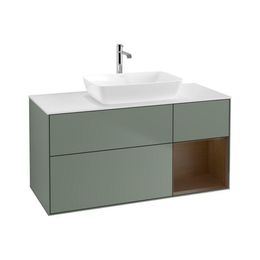 Villeroy & Boch Villeroy und Boch Finion Waschtischunterschrank G831GNGM 120cm, Abdeckplatte white matt, Emotion, Regale Walnut Veneer, Olive Matt Lacquer