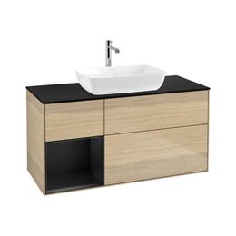 Villeroy & Boch Villeroy und Boch Finion Waschtischunterschrank G822PDPC 120cm, Abdeckplatte black matt, Emotion, Regale Black matt lacquer, Oak Veneer