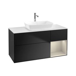 Villeroy & Boch Villeroy und Boch Finion Waschtischunterschrank G831HHPD 120cm, Abdeckplatte white matt, Emotion, Regale sand matt lacquer, Black matt lacquer