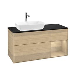 Villeroy & Boch Villeroy und Boch Finion Waschtischunterschrank F812PCPC 120cm, Abdeckplatte black matt, Regale Oak Veneer, Oak Veneer