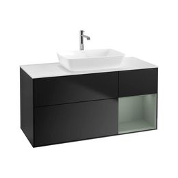 Villeroy & Boch Villeroy und Boch Finion Waschtischunterschrank G831GMPD 120cm, Abdeckplatte white matt, Emotion, Regale Olive matt lacquer, Black matt lacquer