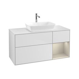 Villeroy & Boch Villeroy und Boch Finion Waschtischunterschrank G831HHMT 120cm, Abdeckplatte white matt, Emotion, Regale sand matt lacquer, White matt lacquer