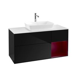 Villeroy & Boch Villeroy und Boch Finion Waschtischunterschrank G831HBPH 120cm, Abdeckplatte white matt, Emotion, Regale Peony matt lacquer, Glossy Black Lacquer