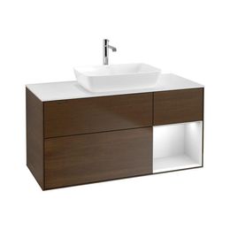 Villeroy & Boch Villeroy und Boch Finion Waschtischunterschrank G831MTGN 120cm, Abdeckplatte white matt, Emotion, Regale White matt lacquer, Walnut veneer