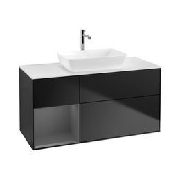 Villeroy & Boch Villeroy und Boch Finion Waschtischunterschrank F821GKPD 120cm, Abdeckplatte white matt, Regale Anthracite matt lacquer, Black matt lacquer