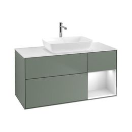 Villeroy & Boch Villeroy und Boch Finion Waschtischunterschrank G831MTGM 120cm, Abdeckplatte white matt, Emotion, Regale White matt lacquer, Olive Matt Lacquer