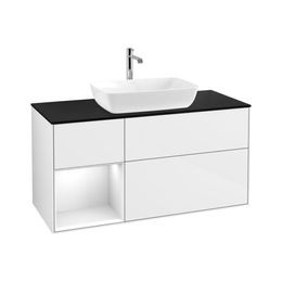 Villeroy & Boch Villeroy und Boch Finion Waschtischunterschrank G822GFGF 120cm, Abdeckplatte black matt, Emotion, Regale Glossy white lacquer, Glossy white lacquer