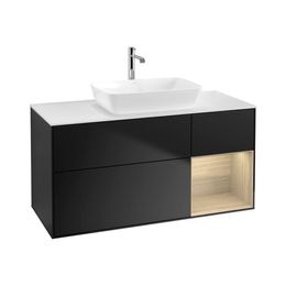 Villeroy & Boch Villeroy und Boch Finion Waschtischunterschrank F831PCPD 120cm, Abdeckplatte white matt, Regale Oak Veneer, Black matt lacquer