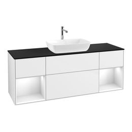 Villeroy & Boch Villeroy und Boch Finion Waschtischunterschrank G862GFGF 160cm, Abdeckplatte black matt, Emotion, Regale Glossy white lacquer, Glossy white lacquer