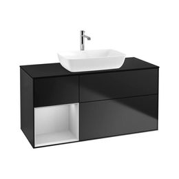 Villeroy & Boch Villeroy und Boch Finion Waschtischunterschrank G822GJPD 120cm, Abdeckplatte black matt, Emotion, Regale Light grey matt lacquer, Black matt lacquer