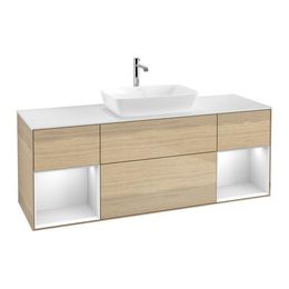 Villeroy & Boch Villeroy und Boch Finion Waschtischunterschrank G861MTPC 160cm, Abdeckplatte white matt, Emotion, Regale White matt lacquer, Oak Veneer