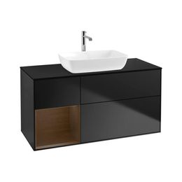 Villeroy & Boch Villeroy und Boch Finion Waschtischunterschrank G822GNPD 120cm, Abdeckplatte black matt, Emotion, Regale Walnut Veneer, Black matt lacquer