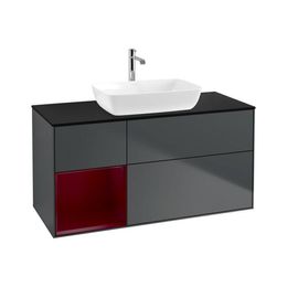 Villeroy & Boch Villeroy und Boch Finion Waschtischunterschrank G822HBHG 120cm, Abdeckplatte black matt, Emotion, Regale Peony matt lacquer, Midnight Blue Matt Lacquer