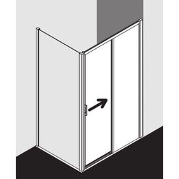 Kermi Liga Gleitt&uuml;r 2-tlg. bodenfrei mit Festfeld LID2R110201AK 106-111x200cm, silber mattglanz, ESG klar, rechts, auf Duschwanne