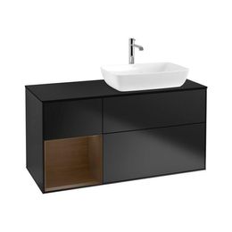 Villeroy & Boch Villeroy und Boch Finion Waschtischunterschrank F802GNPD 120cm, Abdeckplatte black matt, Regale Walnut Veneer, Black matt lacquer