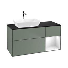 Villeroy & Boch Villeroy und Boch Finion Waschtischunterschrank F812GFGM 120cm, Abdeckplatte black matt, Regale Glossy white lacquer, Olive Matt Lacquer