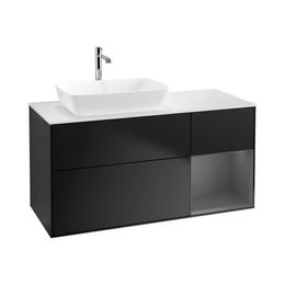 Villeroy & Boch Villeroy und Boch Finion Waschtischunterschrank F811GKPD 120cm, Abdeckplatte white matt, Regale Anthracite matt lacquer, Black matt lacquer
