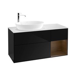 Villeroy & Boch Villeroy und Boch Finion Waschtischunterschrank G931GNPH 120cm, Abdeckplatte white matt, Emotion, Regale Walnut Veneer, Glossy Black Lacquer