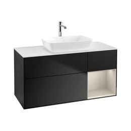 Villeroy & Boch Villeroy und Boch Finion Waschtischunterschrank F831HHPD 120cm, Abdeckplatte white matt, Regale sand matt lacquer, Black matt lacquer