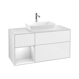 Villeroy & Boch Villeroy und Boch Finion Waschtischunterschrank F821MTGF 120cm, Abdeckplatte white matt, Regale White matt lacquer, Glossy white lacquer