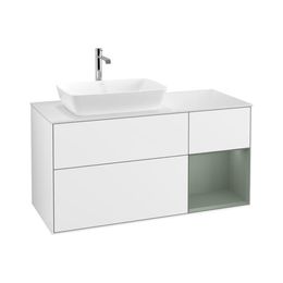 Villeroy & Boch Villeroy und Boch Finion Waschtischunterschrank G811GMGF 120cm, Abdeckplatte white matt, Emotion, Regale Olive matt lacquer, Glossy white lacquer