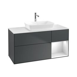 Villeroy & Boch Villeroy und Boch Finion Waschtischunterschrank F831MTHG 120cm, Abdeckplatte white matt, Regale White matt lacquer, Midnight Blue Matt Lacquer