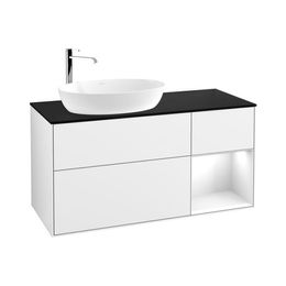 Villeroy & Boch Villeroy und Boch Finion Waschtischunterschrank G932GFGF 120cm, Abdeckplatte black matt, Emotion, Regale Glossy white lacquer, Glossy white lacquer
