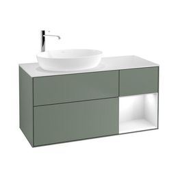 Villeroy & Boch Villeroy und Boch Finion Waschtischunterschrank G931GFGM 120cm, Abdeckplatte white matt, Emotion, Regale Glossy white lacquer, Olive Matt Lacquer