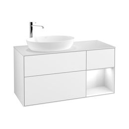 Villeroy & Boch Villeroy und Boch Finion Waschtischunterschrank G931GFGF 120cm, Abdeckplatte white matt, Emotion, Regale Glossy white lacquer, Glossy white lacquer