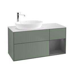 Villeroy & Boch Villeroy und Boch Finion Waschtischunterschrank G931GKGM 120cm, Abdeckplatte white matt, Emotion, Regale Anthracite matt lacquer, Olive Matt Lacquer