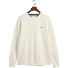Sweatshirt Gant "REG SHIELD C-NECK SWEAT", Herren, Gr. L, beige (eggshell), Sweatware, Obermaterial: 87% Baumwolle, 13% Polyester, unifarben, regular fit hüftlang, Rundhals, elastischer Bund, Sweatshirts, mit Logostickerei auf der Brust