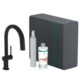 Hansgrohe Aqittura M91 Küchenarmatur 76839670 SodaSystem 210, Ausziehauslauf, Starter Set, mattschwarz