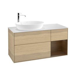 Villeroy & Boch Villeroy und Boch Finion Waschtischunterschrank F931GNPC 120cm, Abdeckplatte white matt, Regale Walnut Veneer, Oak Veneer