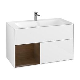 Villeroy & Boch Villeroy und Boch Finion Waschtischunterschrank F030GNGF 99,6x59,1x49,8cm, Regal links Walnut veneer, Glossy white lacquer