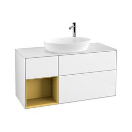 Villeroy & Boch Villeroy und Boch Finion Waschtischunterschrank F941HFGF 120cm, Abdeckplatte white matt, Regale Gold matt lacquer, Glossy white lacquer