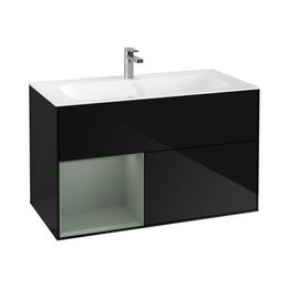 Villeroy & Boch Villeroy und Boch Finion Waschtischunterschrank F030GMPH 99,6x59,1x49,8cm, Regal links Olive Matt Lacquer, Glossy Black Lacquer