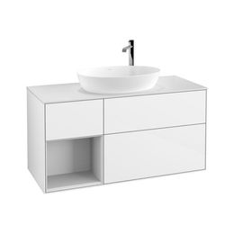 Villeroy & Boch Villeroy und Boch Finion Waschtischunterschrank F941MTGF 120cm, Abdeckplatte white matt, Regale White matt lacquer, Glossy white lacquer